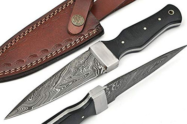 9 BLACK HORN HANDLE FORGED DAMASCUS STEEL Double Edge Dagger Boot KNIFE ...