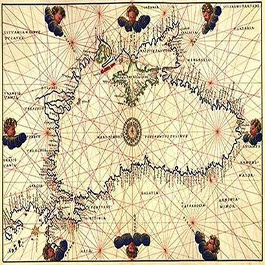 Portolan or Navigational Map of the Black Sea showing anthropomorphic ...
