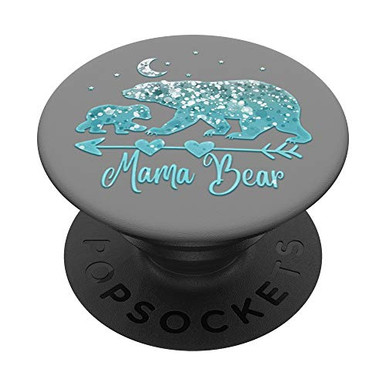 Ice Light Blue Mama bear and one cub On light gray PopSockets PopGrip ...