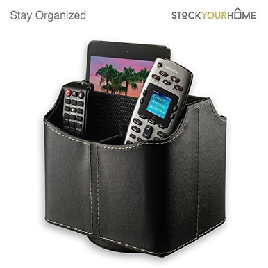 Spinning Remote Control Caddy PU Leather 360 Degree Rotating Controller ...