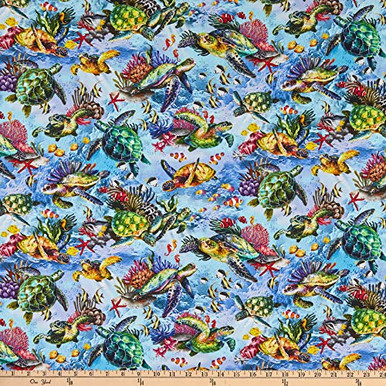 The Reef Digital Sea Turtle Master Light Blue Fabric by the Yard ...