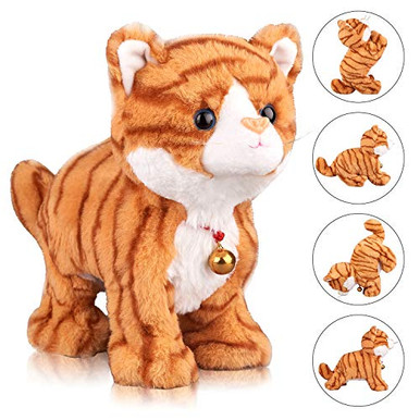 Pattern Yellow Plush Cat Stuffed Animal Interactive Cat Robot Toy ...
