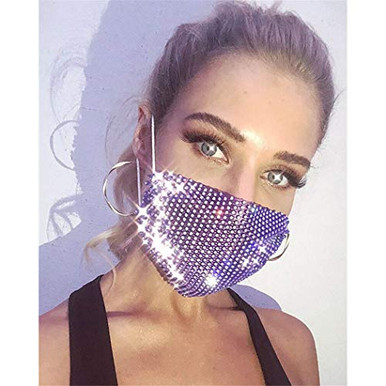 Fstrend Rhinestone Mesh Mask Blue Crystal Masquerade Masks Glitter ...