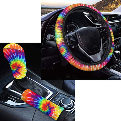 ZERODATE Rainbow Steering Wheel Pad Tie Dye Spinning Shift Knob Cover 3 ...