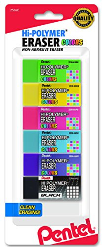 Pentel Hi-Polymer Block Eraser, Small, Assorted Colors, 6 Pack ...