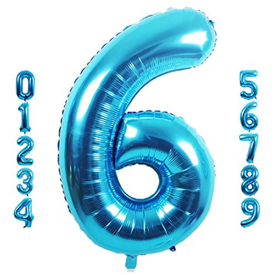 40 inch Blue Number 6 Balloon Big Size Digit Foil Mylar Helium Balloons ...