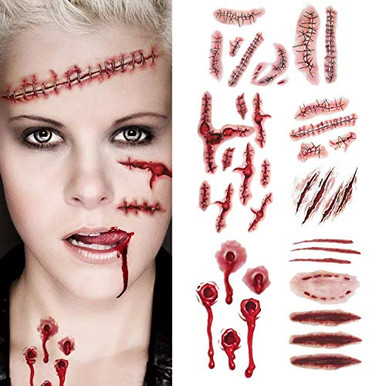 24 Sheets Halloween Zombie Makeup Tattoos Kit Scar Tattoos Vampire Bite ...