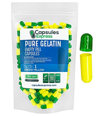 Capsules Express- Size 1 Clear Green and Yellow Empty Gelatin Capsules ...