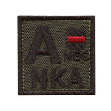 Olive Drab A NEG A- NKA Blood Type OD Green Embroidered Fastener Patch ...
