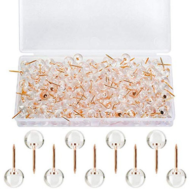 100PCS Push Pins Head Rose Gold Round Thumbtacks Clear Plastic ...
