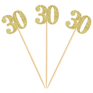 6 Pack of Double Sided Number 30 Centerpiece Sticks Gold Glitter 30th ...