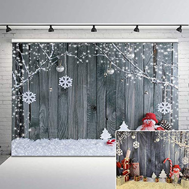 Avezano 5x3ft Christmas Backdrop Vintage Grey Wood Xmas Ball Photography Background Vinyl White ...