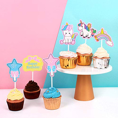 Hongkai 24PCS Unicorn Rainbow Star Pegasus Cake Toppers Cupcake Kids ...