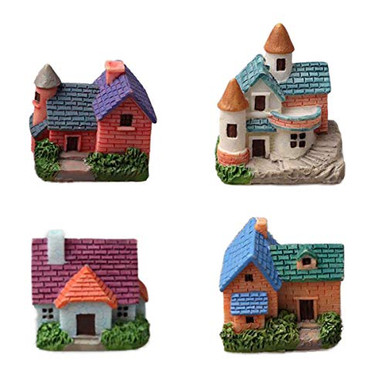 NC Pupdoge 4 Pcs Miniature Fairy Garden Stone House Mini Resin House ...