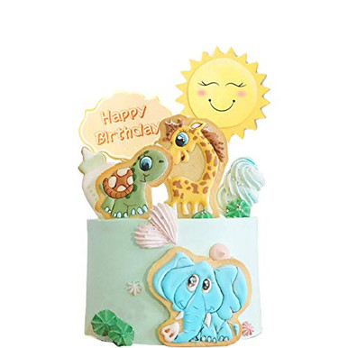 Jungle Safari Animal Cake Decorations Animal Theme Happy Birthday Cake ...