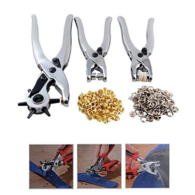3 in 1 Heavy Duty Hole Leather Belt Revolving Punch Kit Set Snap Pliers ...