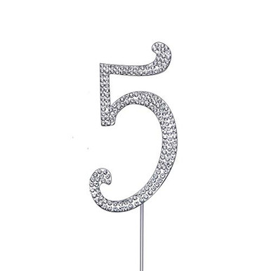 MAGJUCHE Silver 5 Crystal Cake Topper Number 5 Rhinestones 5th Birthday ...