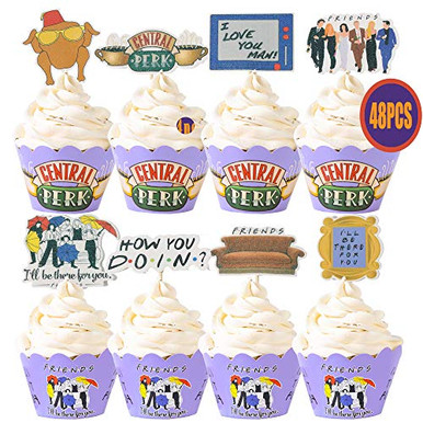 48 PCS Friends TV Show Theme Cupcake Cake Topper and Wrappers ...