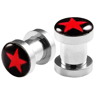 Bling Piercing 2pc 2g - 6mm Gauge 316L Surgical Steel Flesh Tunnels Red ...
