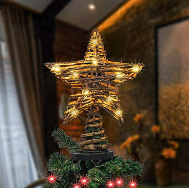 FUNPENY Rattan Christmas Tree Topper Artificial Rattan Christmas 10 LED ...