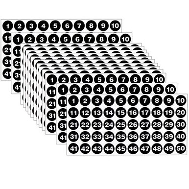 20 Sheets Black Vinyl Number Stickers-1 to 50 Consecutive Number Labels Stickers 1 Inch Self ...