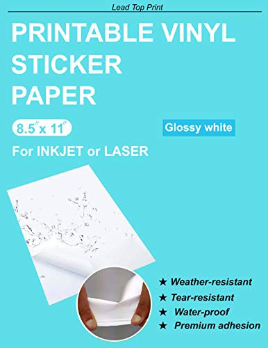 20 Sheets Glossy white Printable Vinyl Sticker Paper 8_5 x 11 Self ...