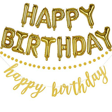 Happy Birthday Foil Letter Balloons 3D Gold Letters and Happy Birthday ...