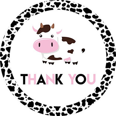 Cow Birthday Party Favor Stickers 40-Pack 2 Cow Print Thank You Sticker ...