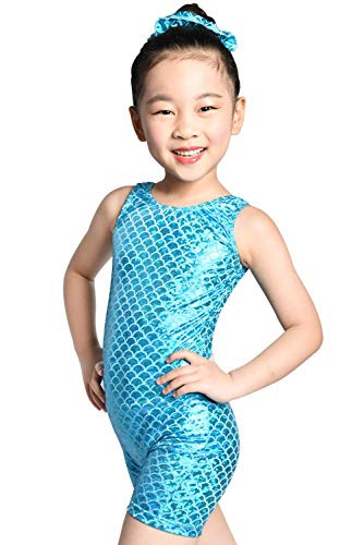 Upgraded Girls Gymnastics Biketard Sparkly Mermaid Leotards with Shorts ...