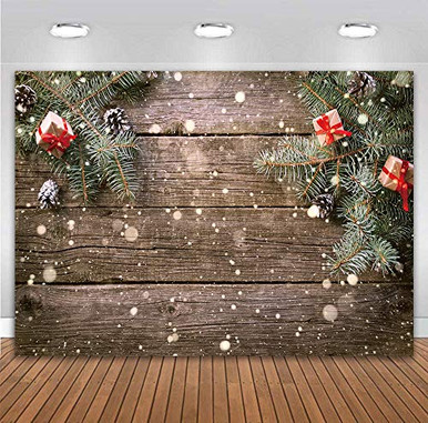 Christmas Rustic Wood Floor Photography Backdrop Xmas Snowflake Gold ...