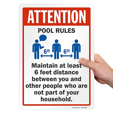 SmartSign Attention - Pool Rules Maintain at Least 6 Feet Distance Sign ...