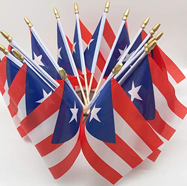 XCFH 25 Pack Small Mini Puerto Rico Flags on Wooden Stick Hand Held ...