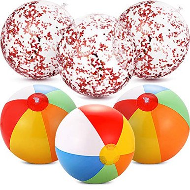 6 Pieces Inflatable Beach Ball Set Includes 3 Rainbow Beach Balls 3 ...