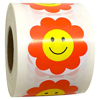 2 Inch Red Flower Smiley Face Happy Face Stickers - Teacher Reward ...