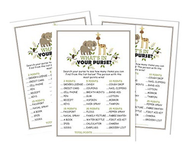 Inkdotpot Giraffe Elephant 50 Sheets Whats in Your Purse Baby Shower ...