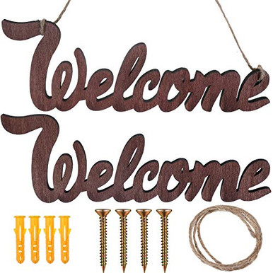 2 Pieces Welcome Wood Cutout Sign Wooden Welcome Words Sign Art for ...