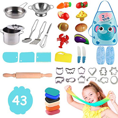 Moleou 43PCS Cooking Toy Set Toddler Pretend Play Dress Up Chef Role ...