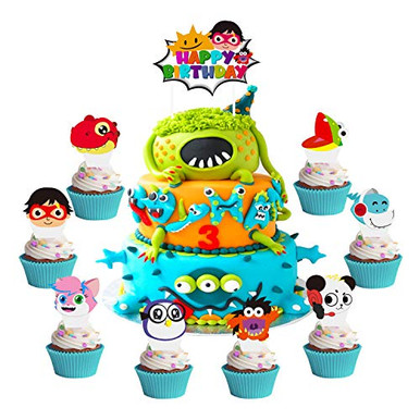 Haooryx 49Pcs Ryan Happy Birthday Cake Cupcake Toppers Decorations ...