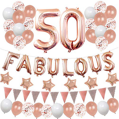 Rose Gold 50TH Birthday Party Supplies Rose Gold Fabulous Theme Happy ...