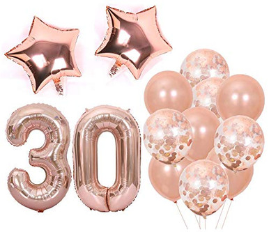 PartyMart Rose Gold Number 30 Balloon with Foil Star Shape Balloon ...