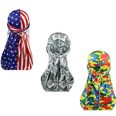 3 Packed Designer Silky Durags for Men Waves Flag Printed Doo Rag ...