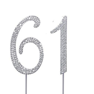 MAGJUCHE Silver 61 Crystal Cake Topper Number 61 Rhinestones 61st ...