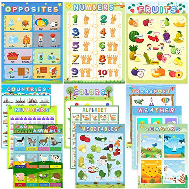 12 Educational Posters Preschool Learning Wall Poster for Kids Toddlers ...