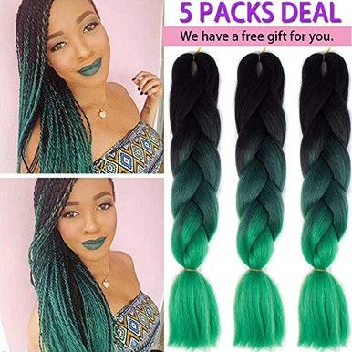 MSCHARM 5 Packs Green Braiding Hair Extensions Ombre Box Braids 24 Inch ...