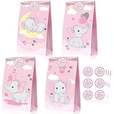 24 Pack Pink Elephant Candy Bags with Thank You Stickers Pink Little ...