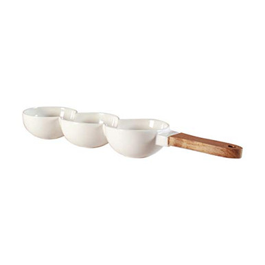 Ciroa 3 Part Serving Bowl with Timber Handle White Porcelain Bowls for ...