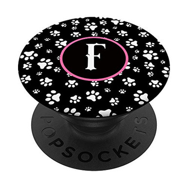 Monogram Initial Dog Paw Print Letter F Black PopSockets Grip and Stand ...