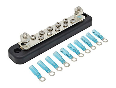 10 Terminal 150 Amp Bus Bar Kit - Heat Shrink Ring Terminals Included ...