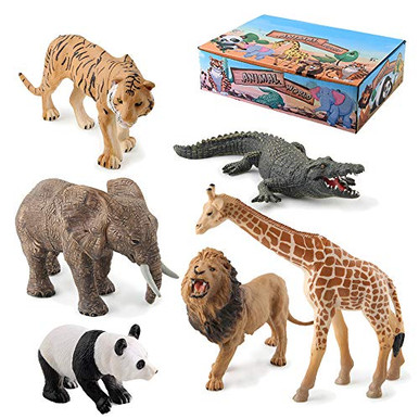PWTAO Safari Animal Figures Toy Set Plastic Zoo Jungle Animal Figurines ...