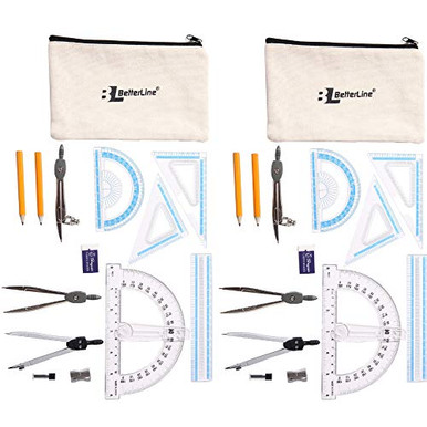 Value 2-Pack Geometry and Compass Math Set - 15 Pieces Includes Rulers ...